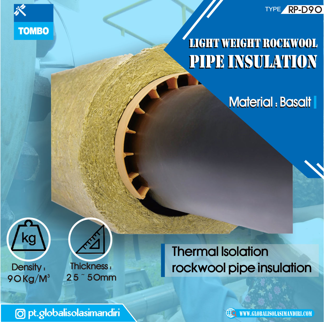 Rockwool Pipa Tebal 25mm Diameter 1/2' ~6