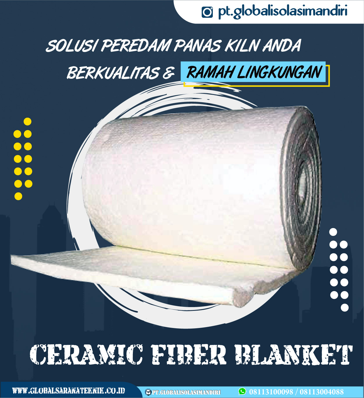 Isolasi Ceramic Fiber Blanket Tahan Panas Suhu Tinggi 1400